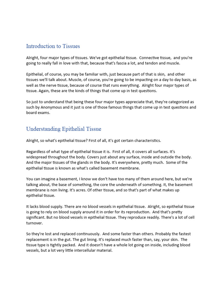 Introduction To Tissues | PDF | Epithelium | Pancreas