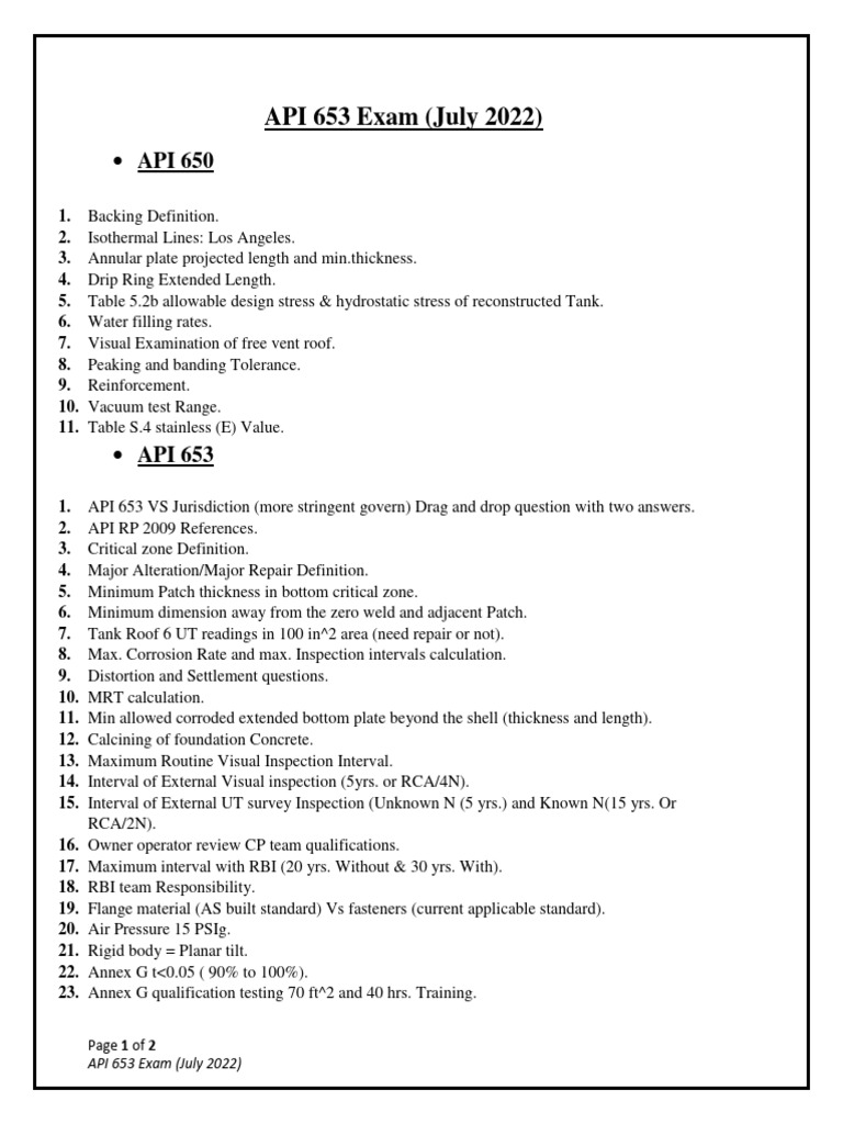 API 653 Exam Review July 2022 | PDF | Corrosion | Applied And ...