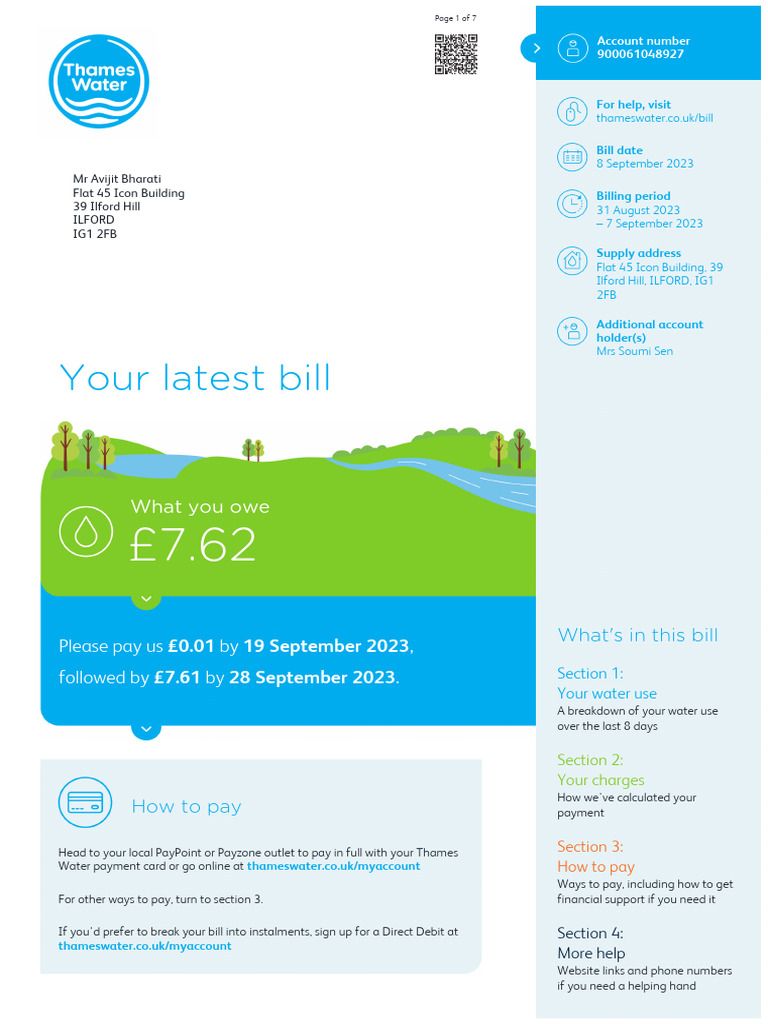 Your Thames Water Bill Explained | PDF | Payments | Debit Card