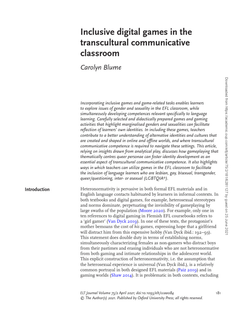 Inclusive Games for EFL Identity Exploration | PDF | Learning | English ...