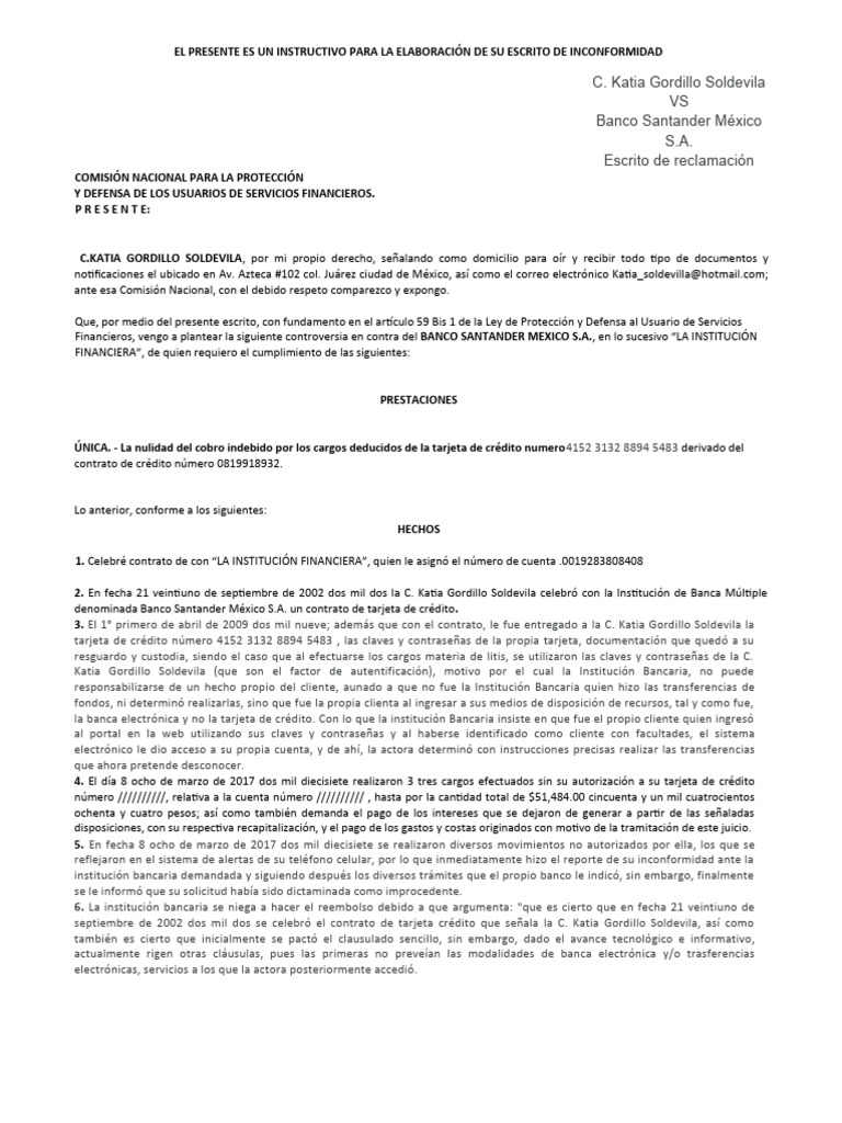 Formato de Reclamación Ante La CONDUSEF | Descargar gratis PDF | Bancos ...