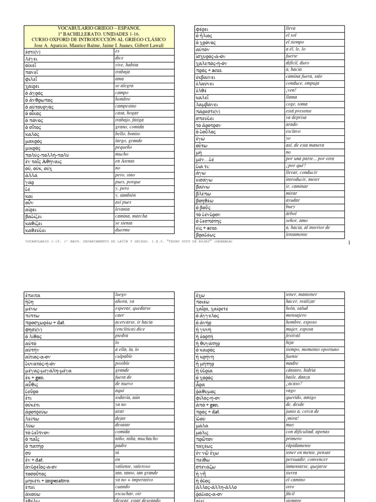 Vocabulario Griego 1 | PDF | Antigua Grecia