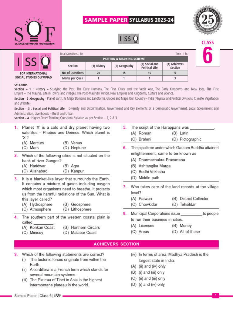 Isso Sample Paper Class-6 | PDF | Planets | Planetary Science