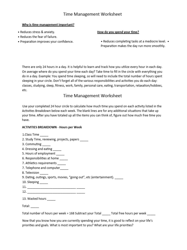 Kiet Trinh - Time-Management-Worksheet | PDF | Procrastination | Professional Skills