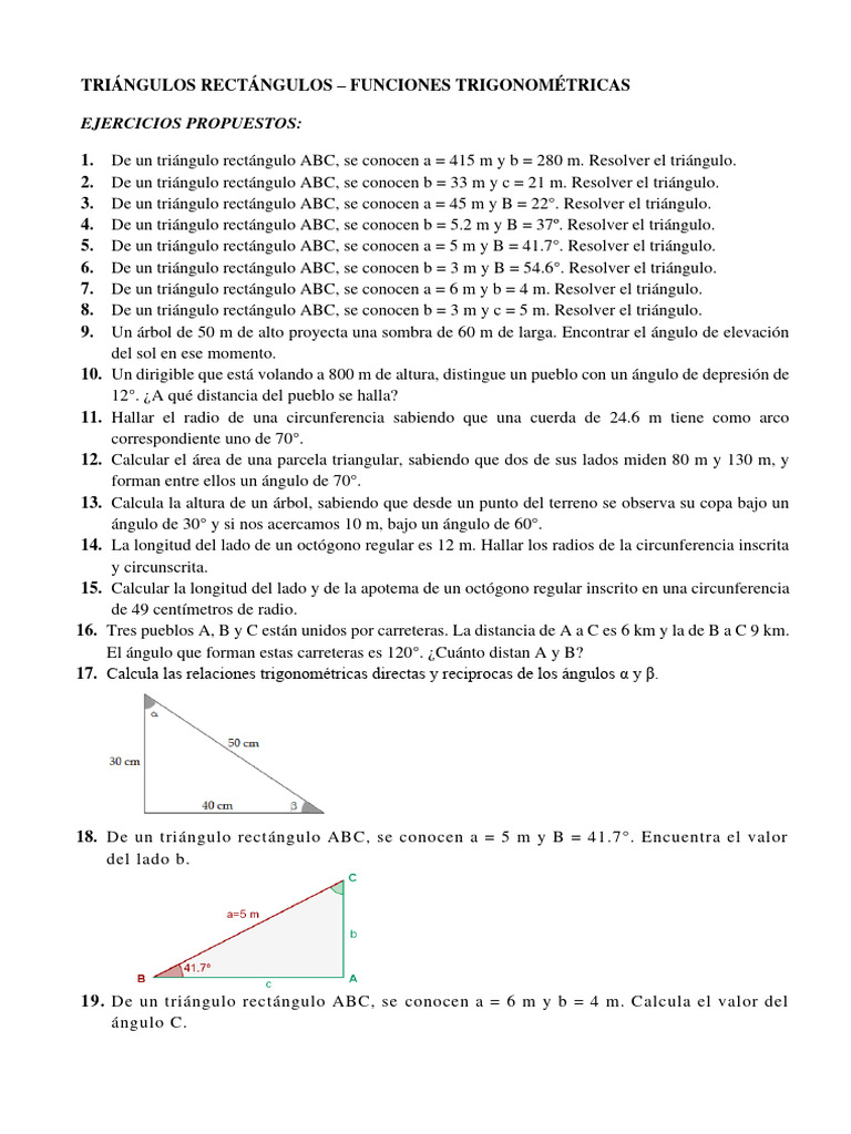 01 - Ejercicios Propuestos de Triángulos Rectángulos - Geo | PDF | Triángulo | Geometría triangular