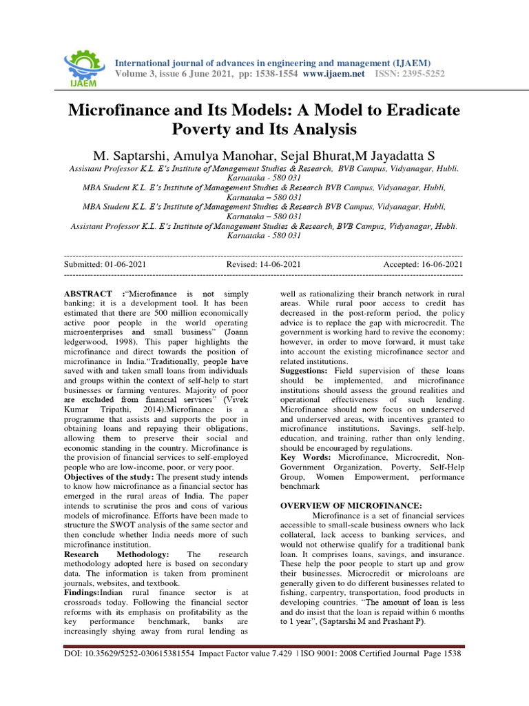 Paper MFI Model | PDF | Microfinance | Microcredit