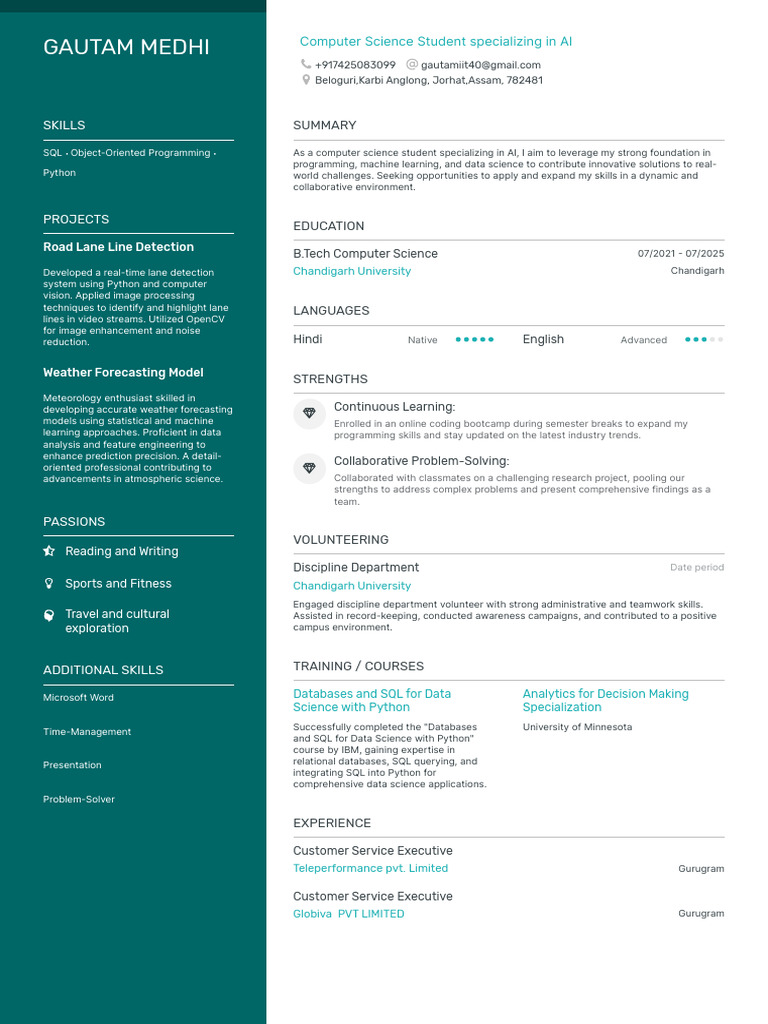 Gautam Medhi Resume | Download Free PDF | Computer Programming | Databases