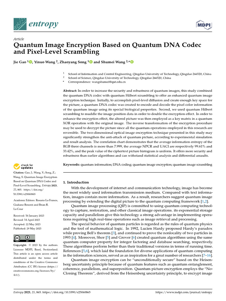 Quantum Image Encryption Using DNA Codec | PDF | Encryption | Cryptography