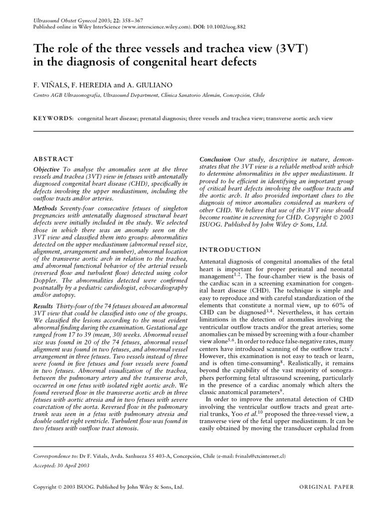 The Role of The Three Vessels and Trachea View (3VT) in The Diagnosis ...