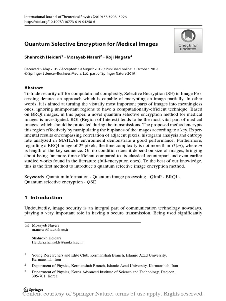 Quantum Selective Encryption For Medical Images | PDF | Encryption | Databases