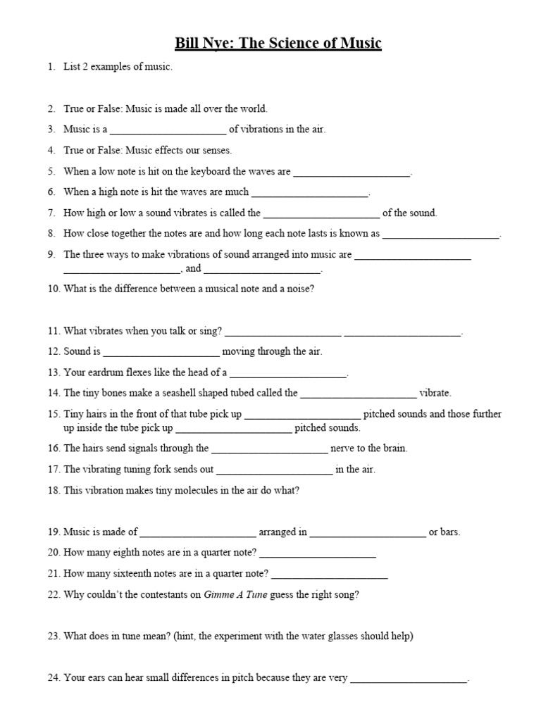 Bill Nye The Science of Music Viewing Guide | PDF | Language Arts ...