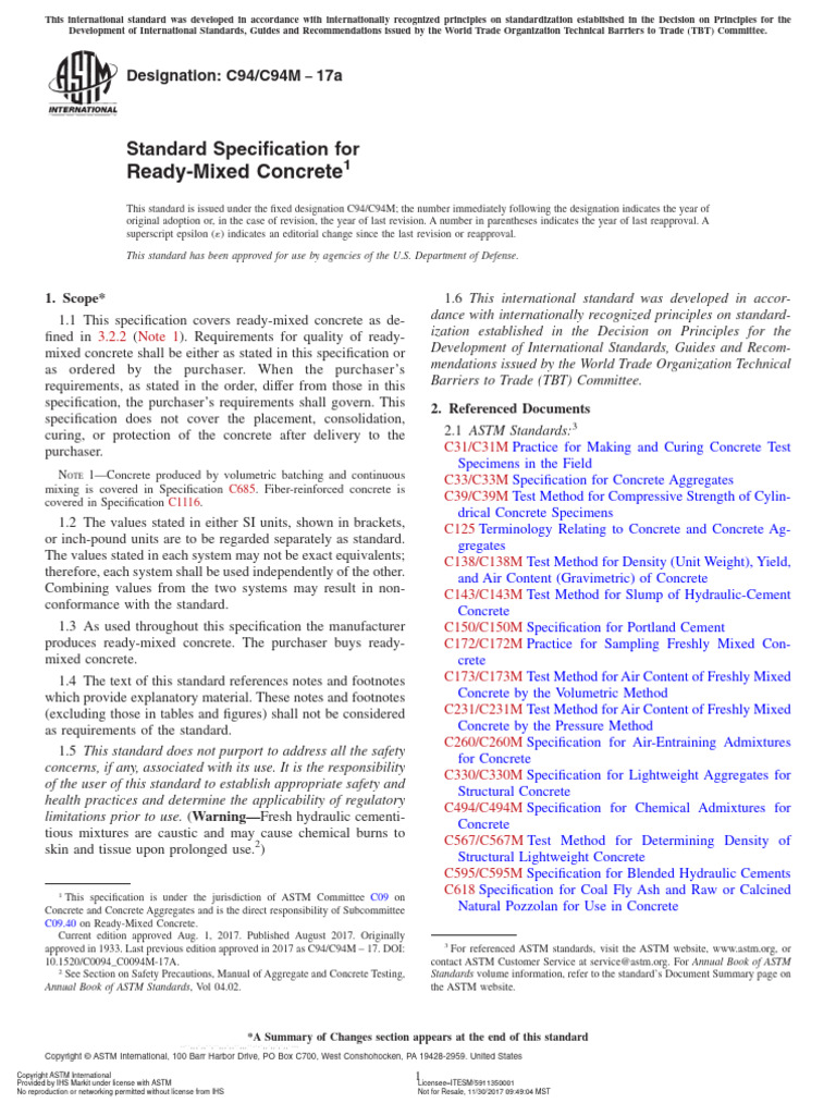 Ready-Mixed Concrete: Standard Specification For | PDF | Concrete | Cement