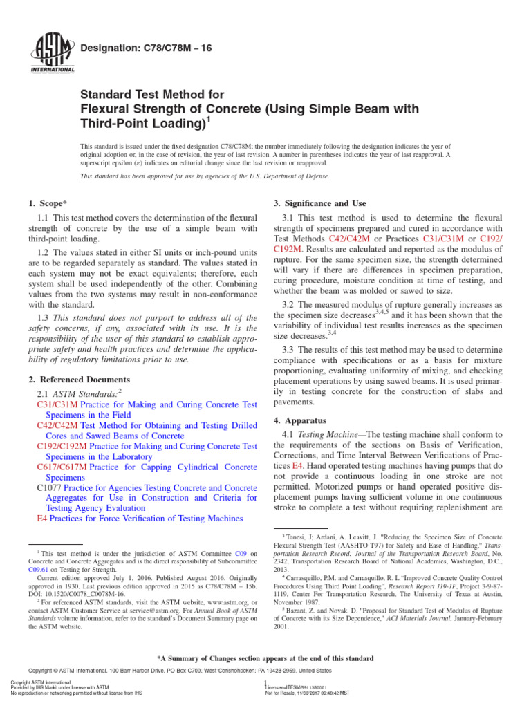 Flexural Strength of Concrete (Using Simple Beam With Third-Point ...