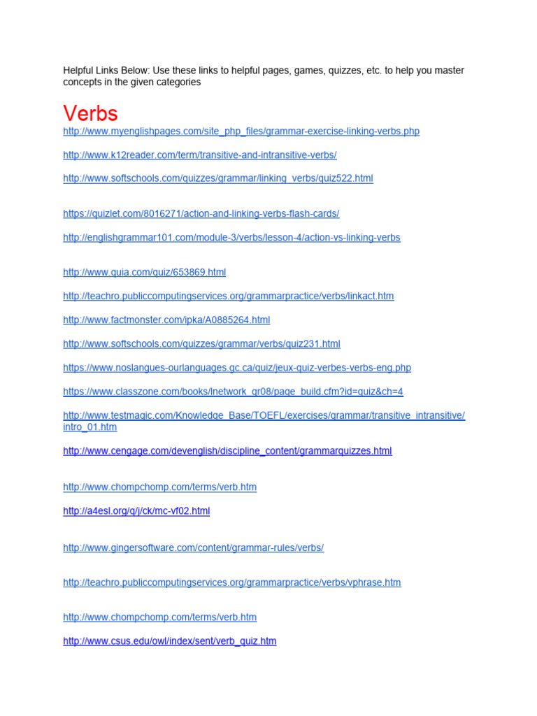 Grammar Review Packet 1 Helpful Links | PDF | Language Families ...