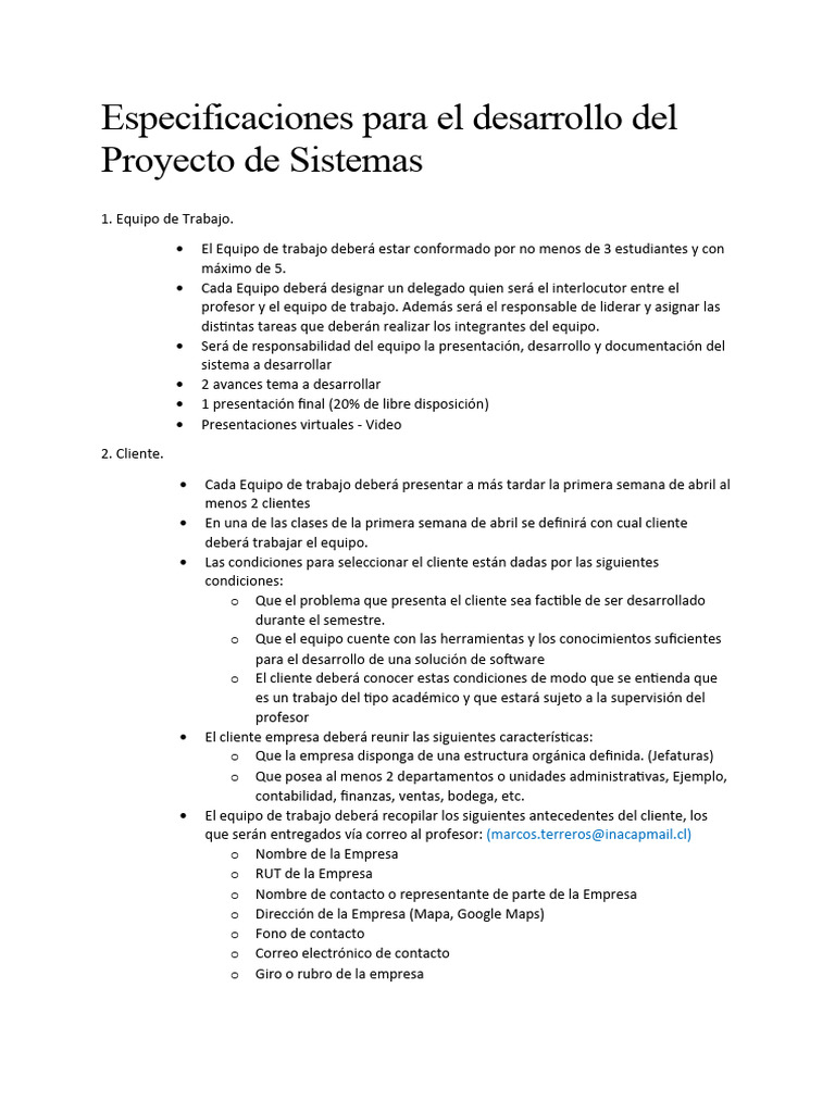 Especificaciones para El Desarrollo Del Proyecto de Sistemas | PDF | Software | Bases de datos