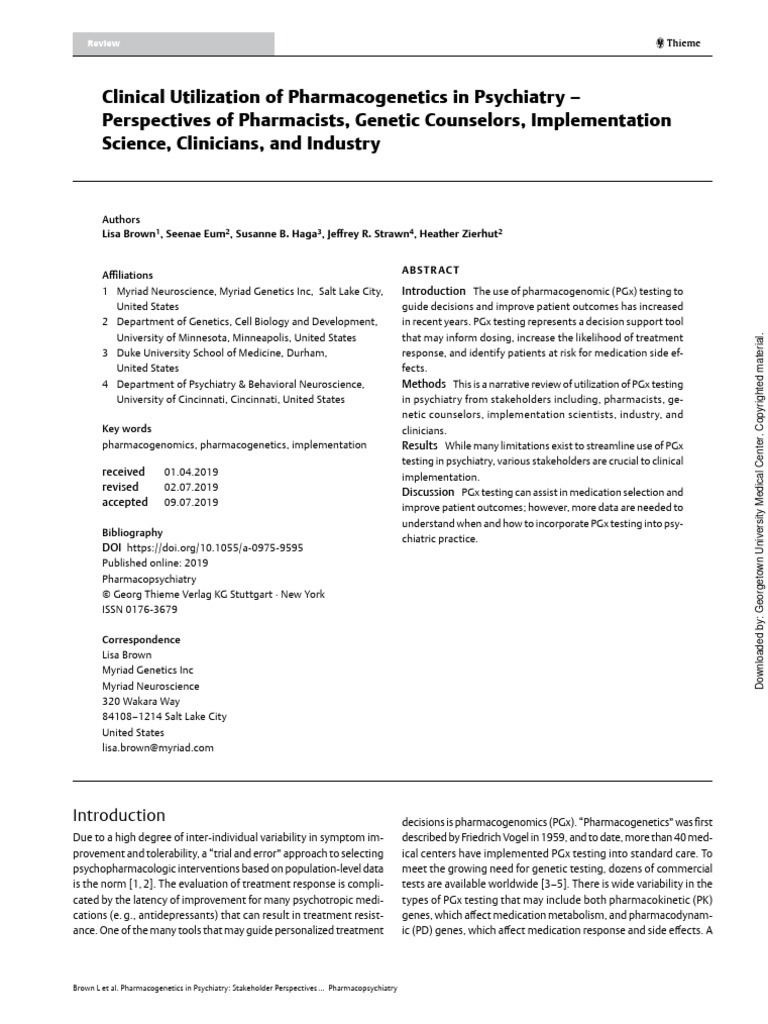 PG14 | PDF | Pharmacogenomics | Psychiatry