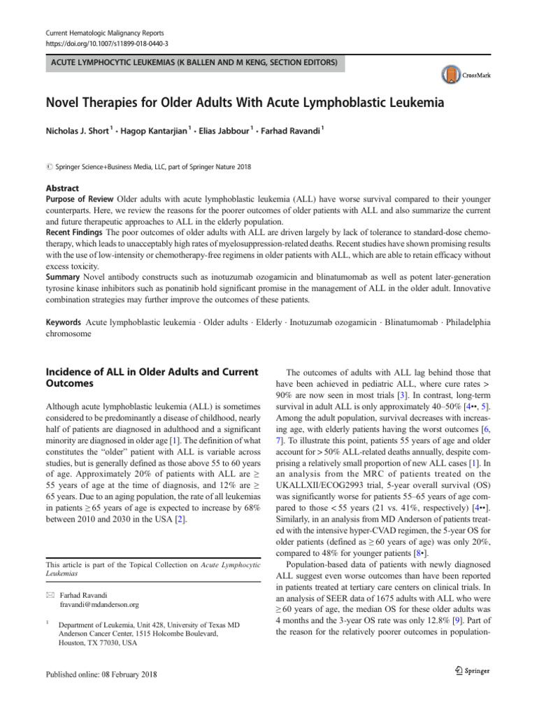 Novel Therapies For Older Adults With Acute Lymphoblastic Leukemia
