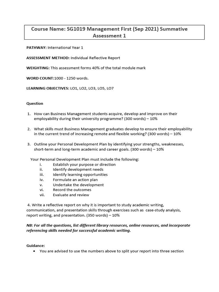 00 Summative Assessment 1 - Management First | PDF | Lecture | Cognition