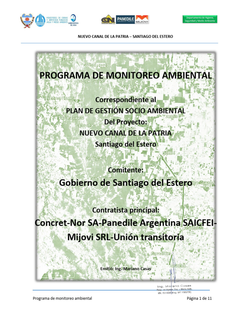 Programa de Monitoreo Ambiental - Canal Patria | PDF | Entorno natural | Cuestiones ambientales