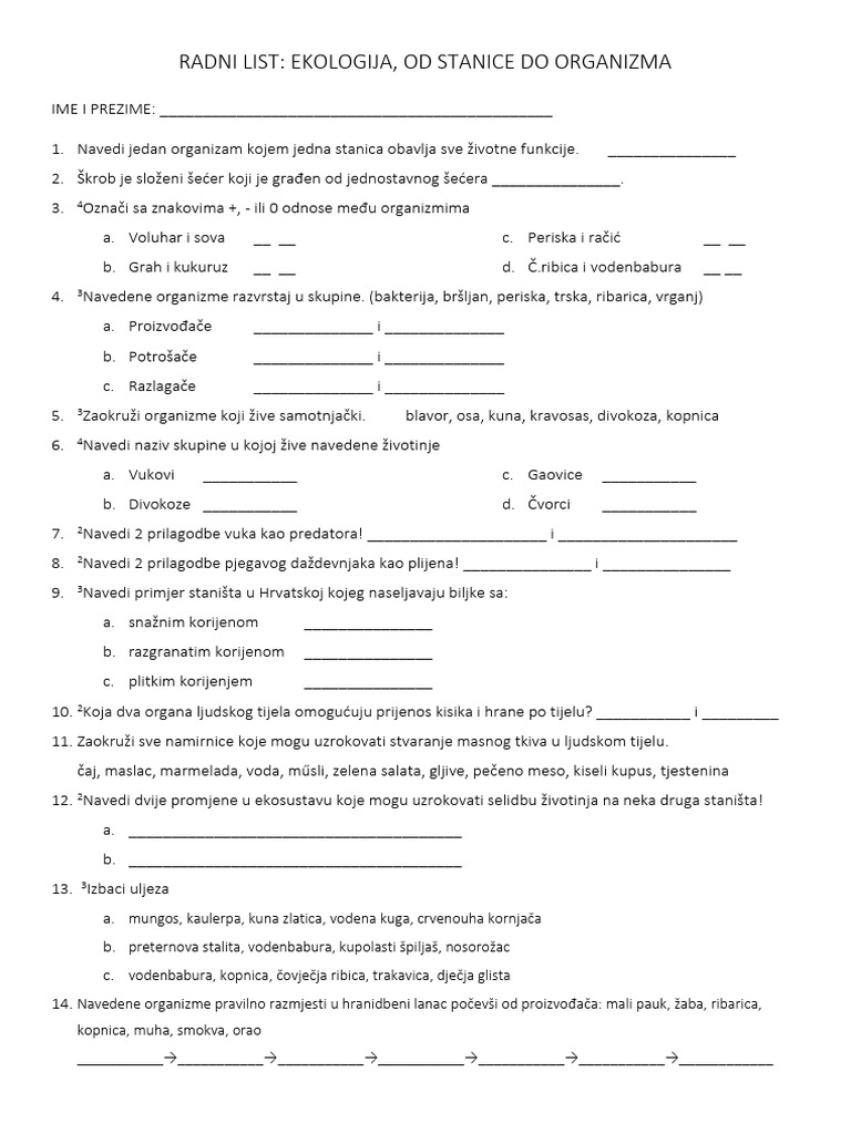 PRI - Ponavljanje Za II Ispit - Radni List 2 | PDF