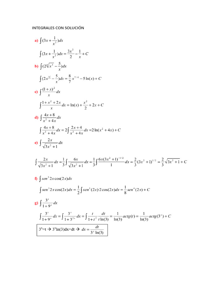 18 - 12 - Integrales Ii Con Solucioì - N | PDF | Matemáticas | Cálculo