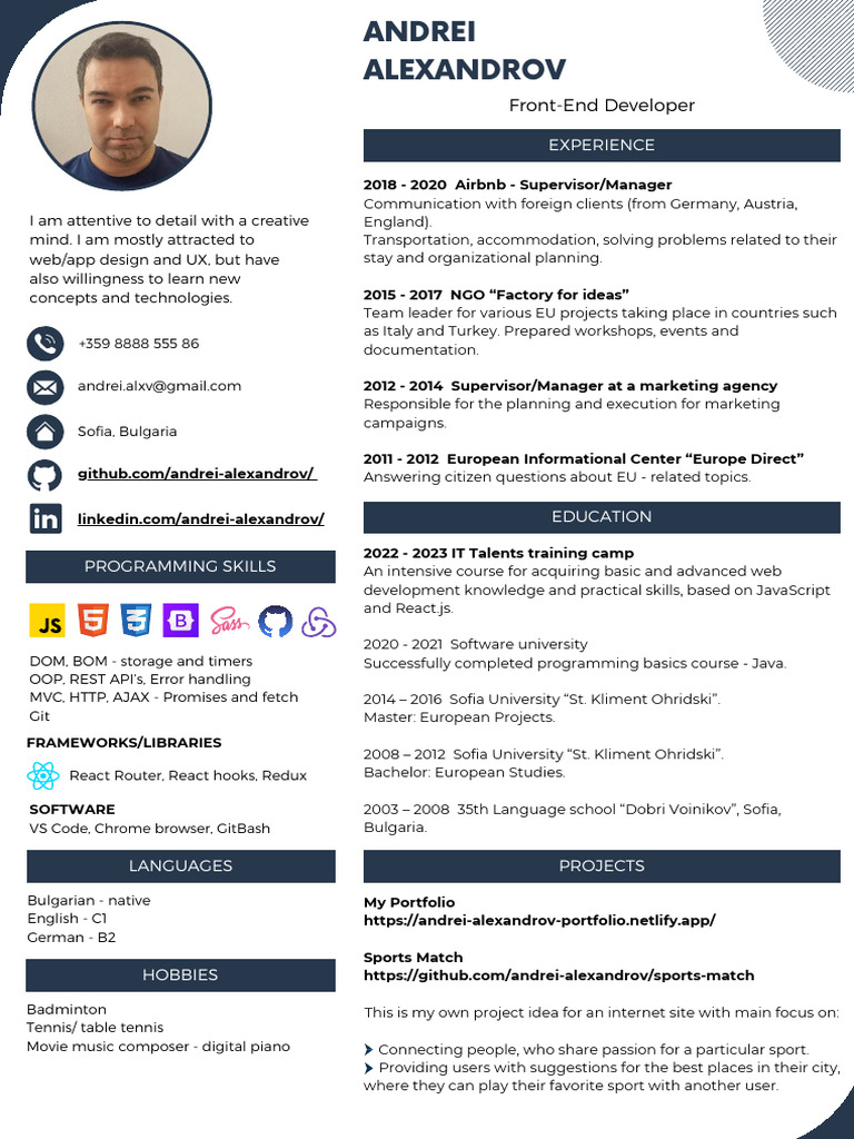 Andrei Alexandrov CV | PDF | Java Script | World Wide Web