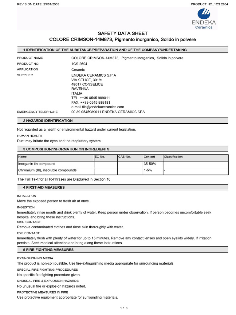 Ficha Técnica de Seguridad MSDS 1CS 2604-04447423 | PDF | Waste ...