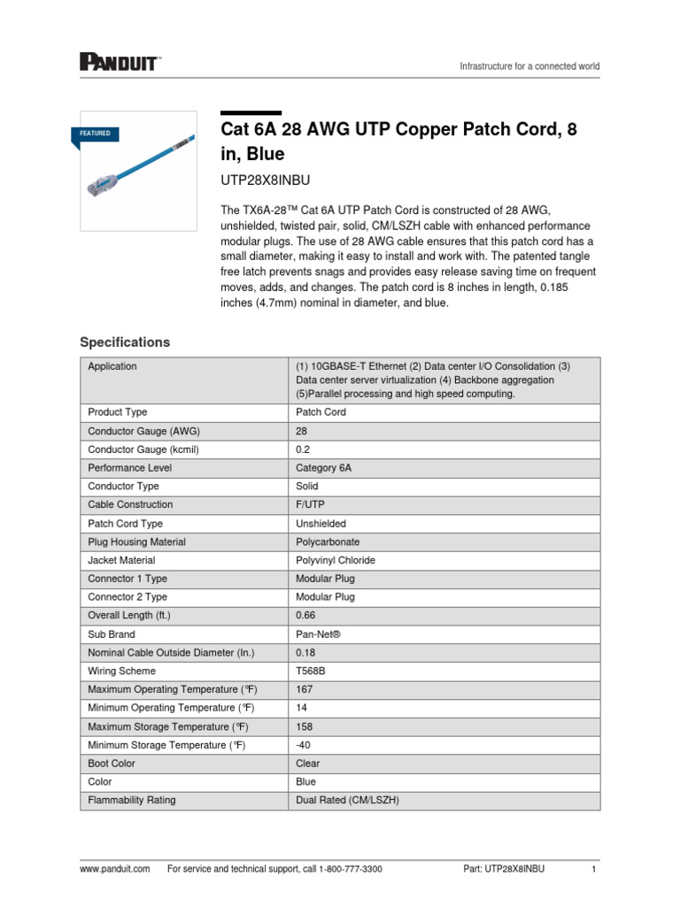 PanduitProductDetails UTP28X8INBU | PDF | Electrical Connector | Computer Networking