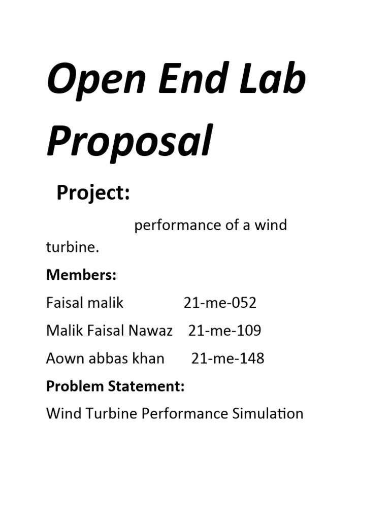Open End Lab Proposal | PDF | Turbine | Wind Turbine
