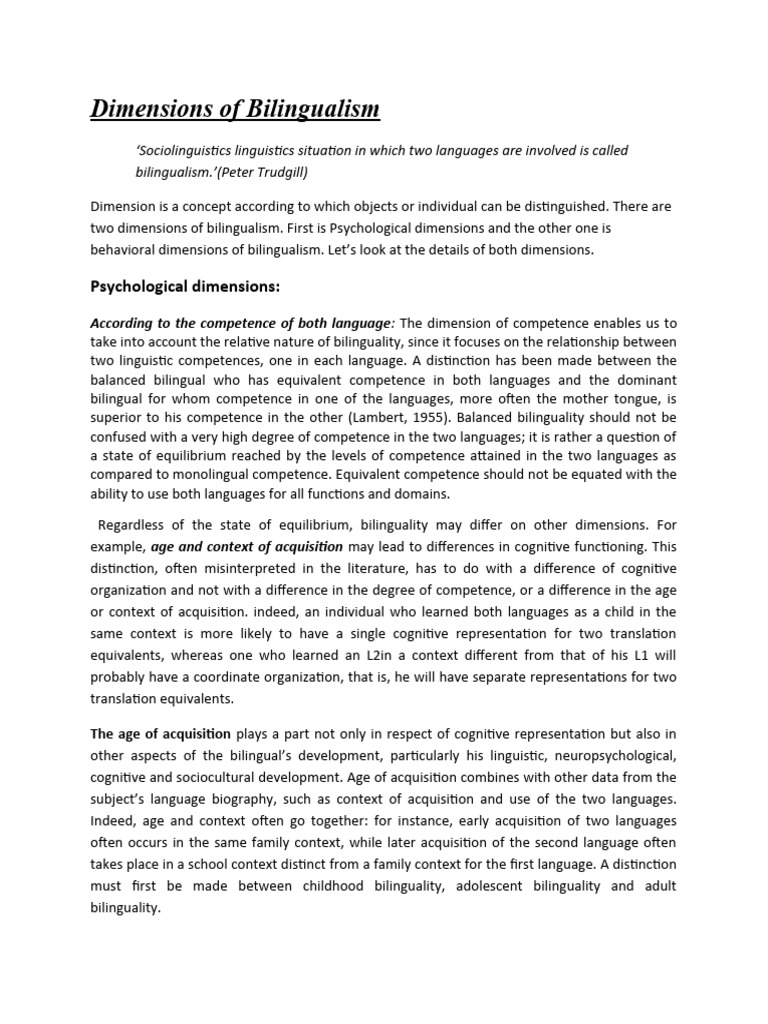 Dimensions of Bilingualism | PDF | Multilingualism | First Language