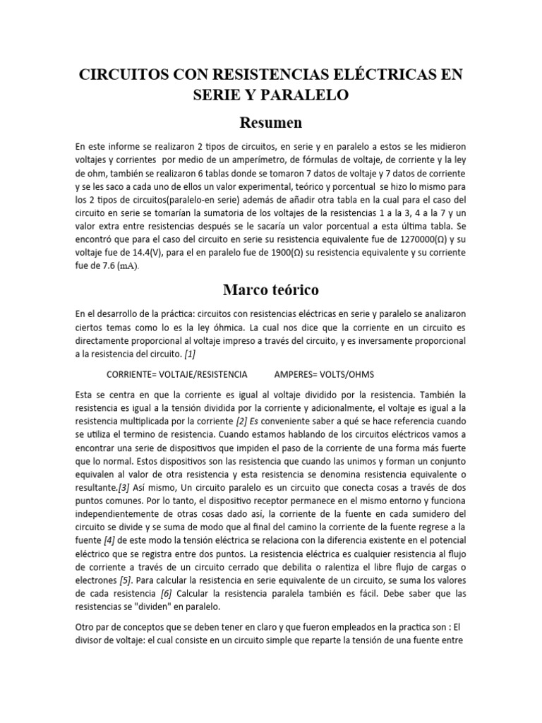 Circuitos Con Resistencias Eléctricas en Serie y Paralelo | PDF ...