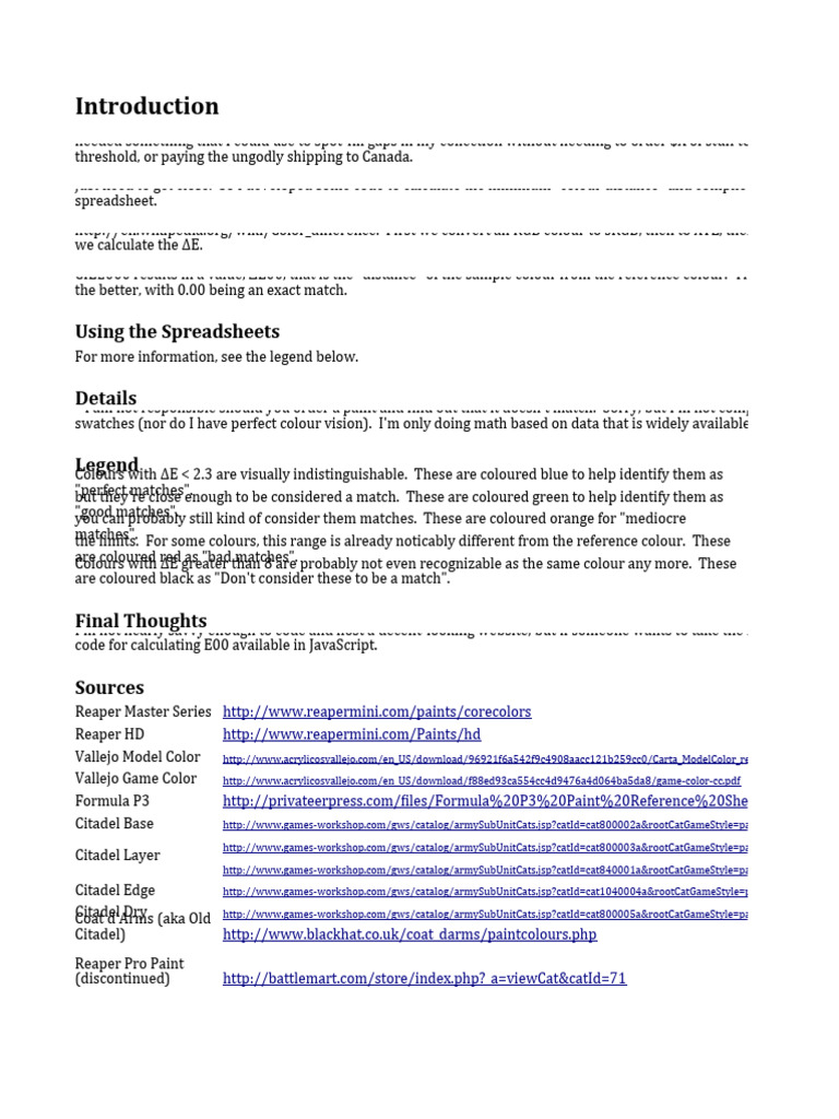 Paint Color Comparison Chart | PDF | Artistic Techniques | Graphic Design