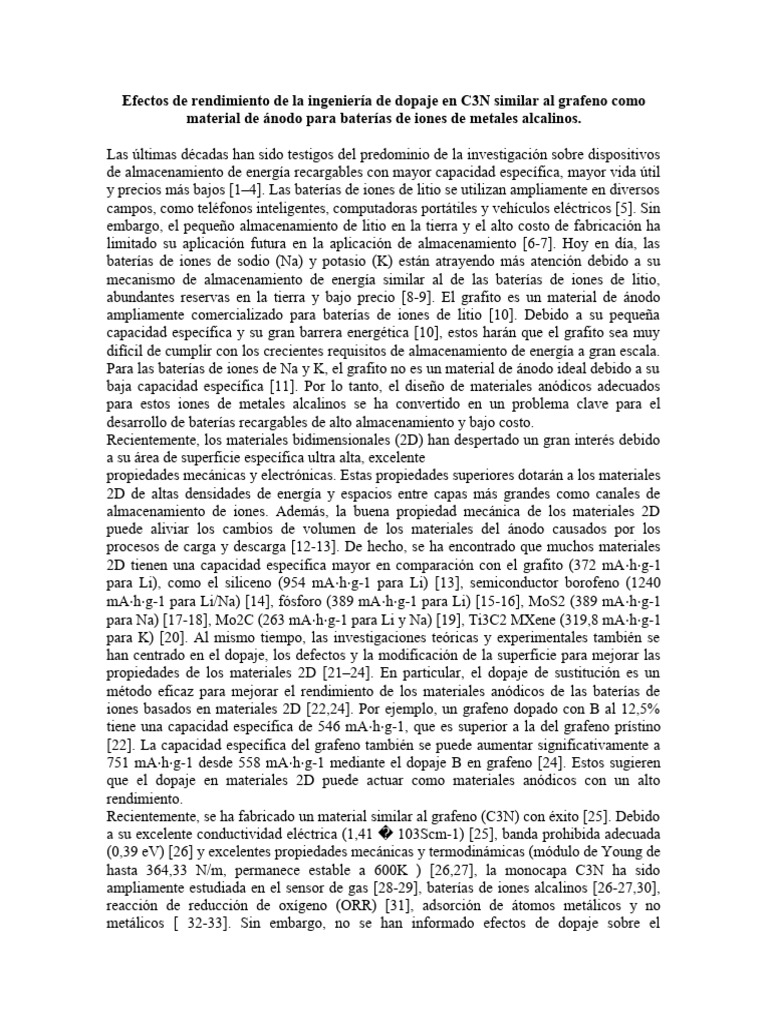 Efectos de Rendimiento de La Ingeniería de Dopaje en C3N Similar Al ...