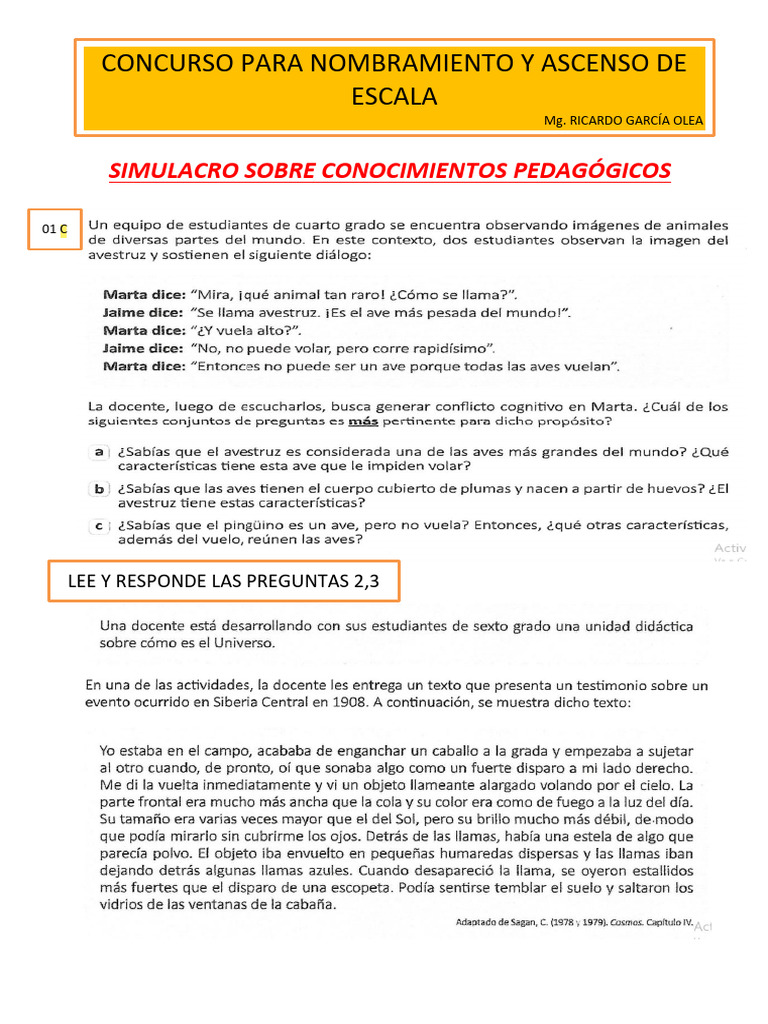 Solucionario Del Simulacro de Conocimientos Pedagógica | PDF
