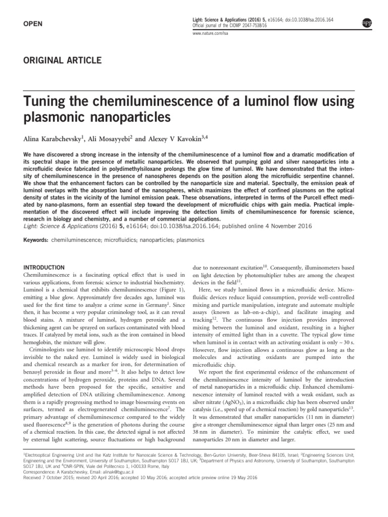 12 - Tuning The Chemiluminescence of A Luminol Flow Using Plasmonic ...