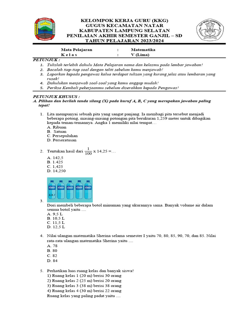 Soal Pas Ganjil MTK Kelas V | PDF | Metode & Bahan Ajar | Griya & Taman