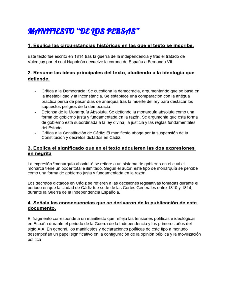 Manifiesto "De Los Persas" | PDF