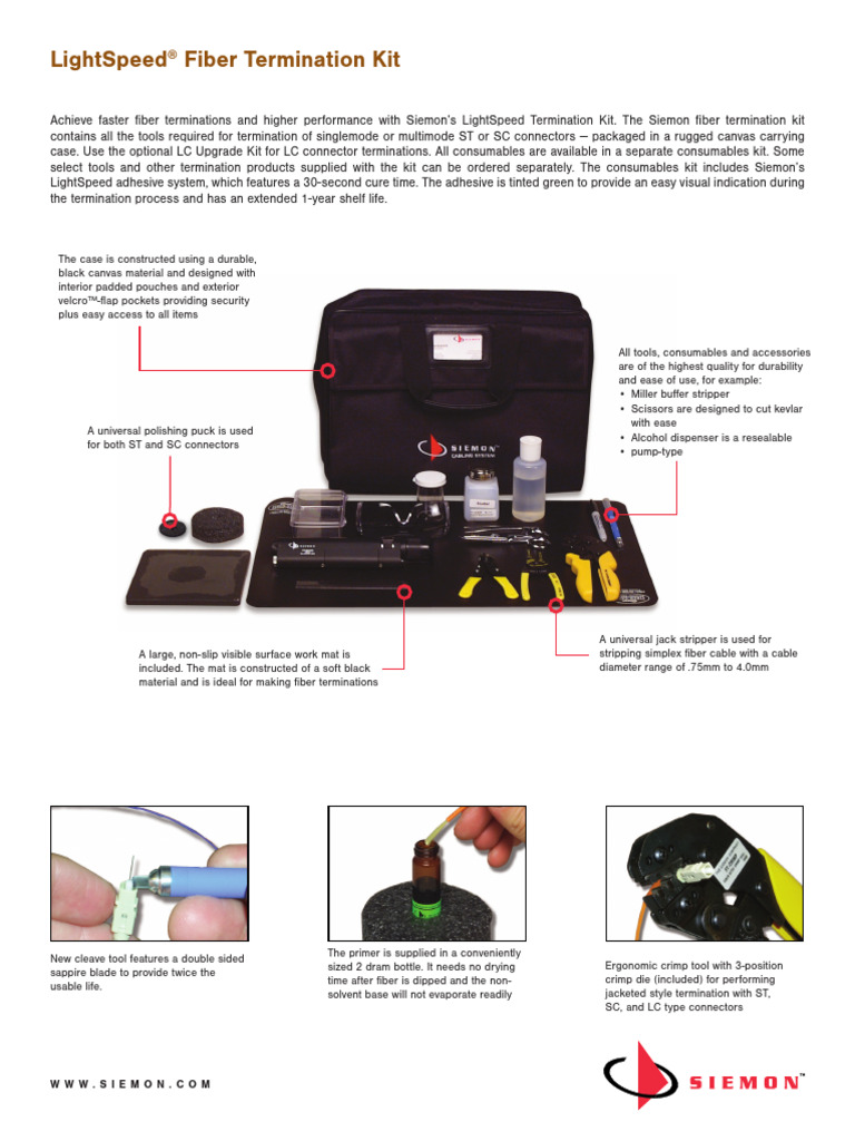 Siemon-Lightspeed Fiber Termination Kit Spec-Sheet | PDF | Optical ...