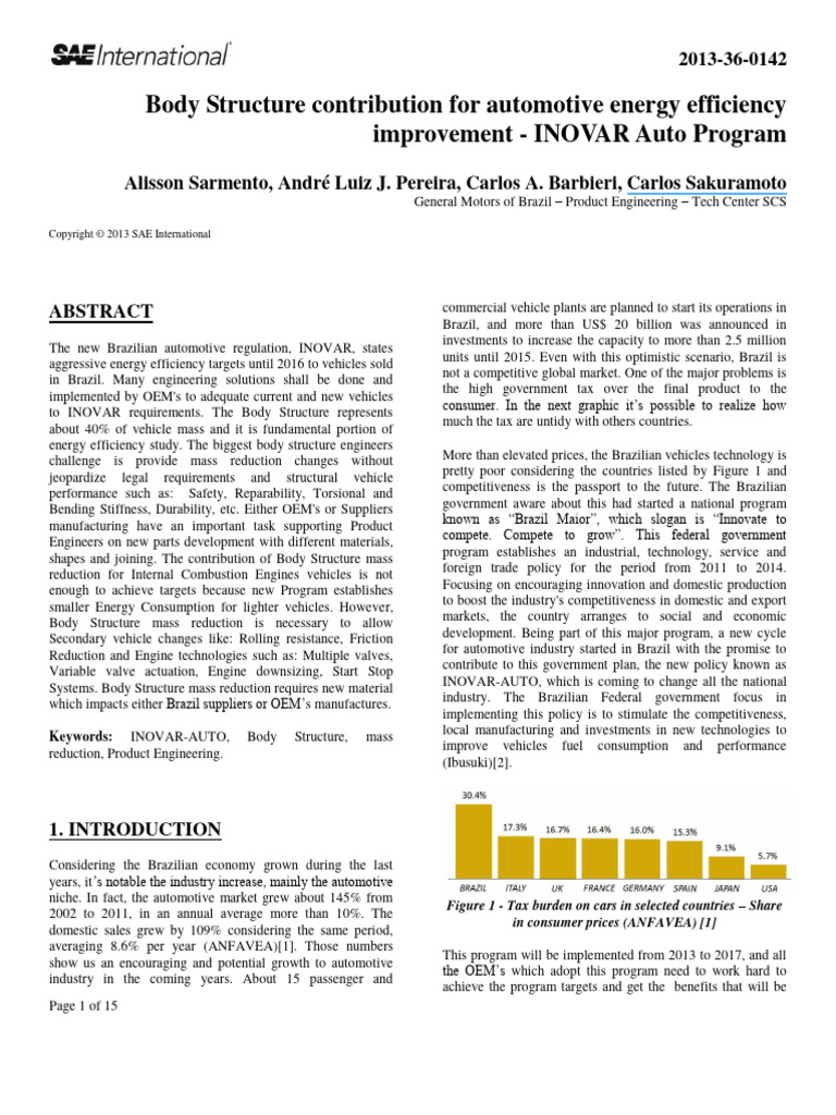 Body Structure Contribution For Automoti | PDF | Fuel Economy In ...