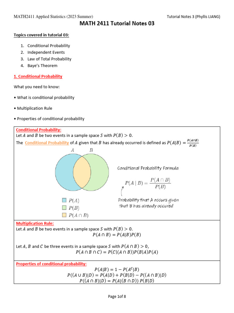 Math2411 Tutorial Notes 03 Pdf Probability Mathematics