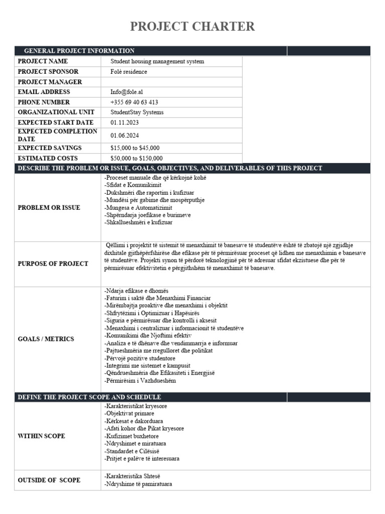 Project Charter | PDF