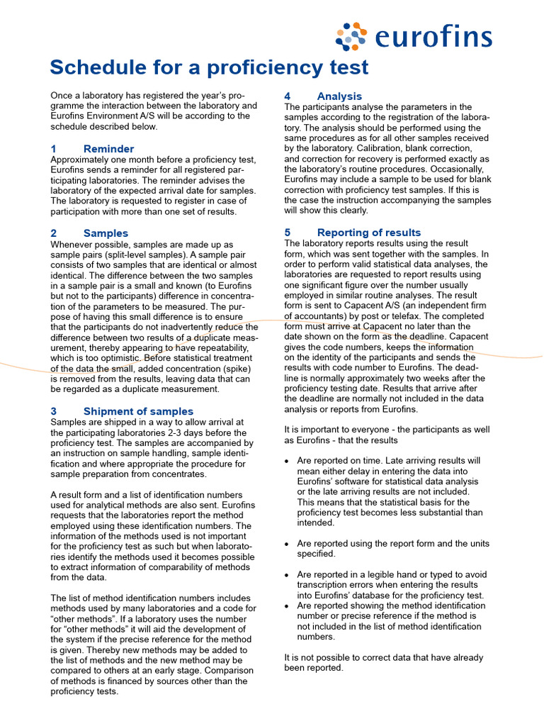 Proficiency Test Procedures for Laboratories | PDF | Data Analysis ...