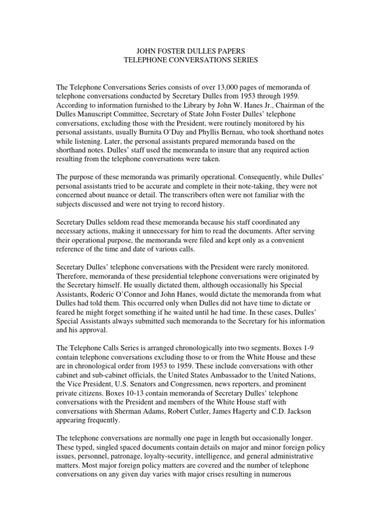 Telephone Conversations Series | PDF | Suez Crisis | Richard Nixon