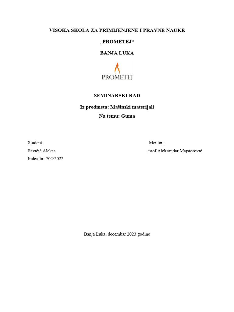 Aleksa, Mašinski Materijali, Guma | PDF