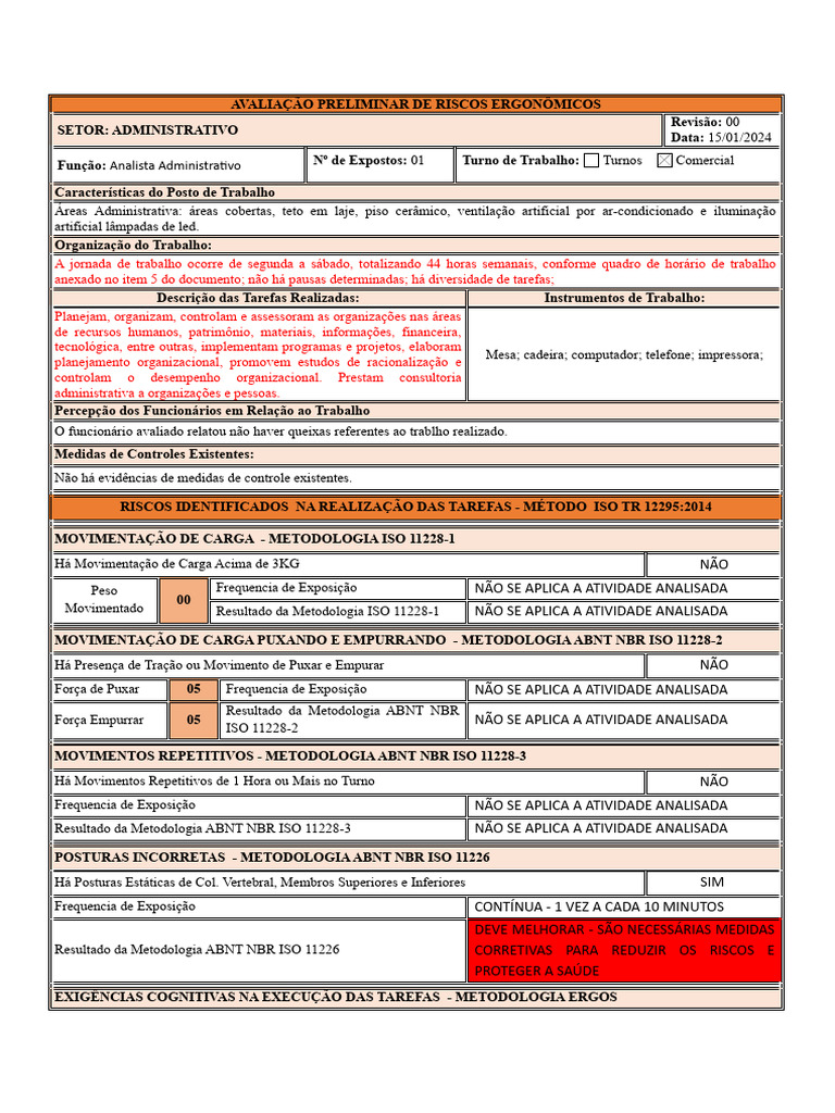 Modelo de Apr - 01 | PDF | Fatores humanos e Ergonomia | Dor lombar