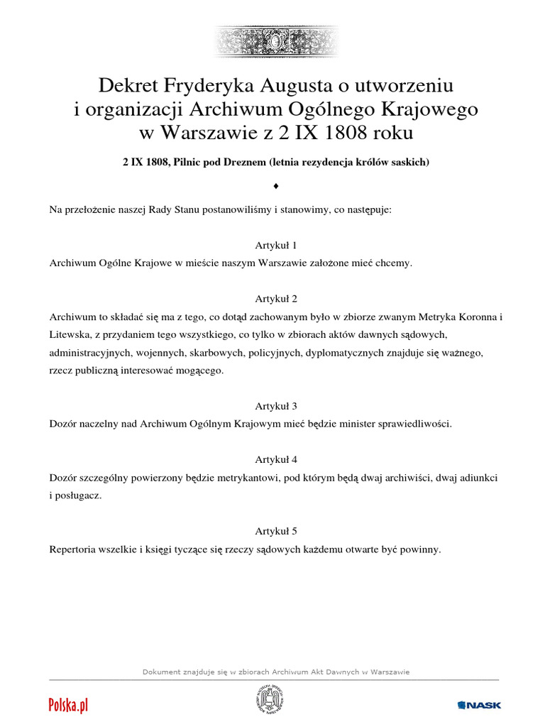 Dekret Fryderyka Augusta | PDF