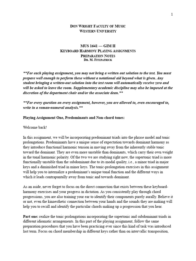 Keyboard Harmony Assignments Overview | PDF | Chord (Music) | Harmony