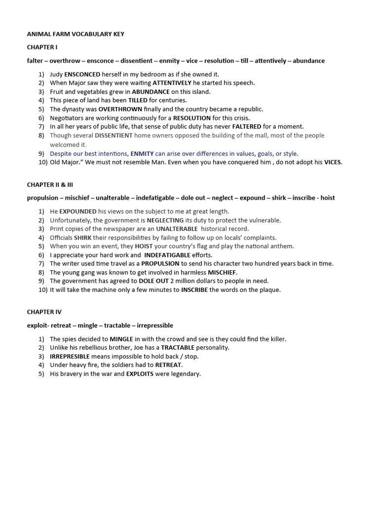 Animal Farm Vocabulary Key | PDF