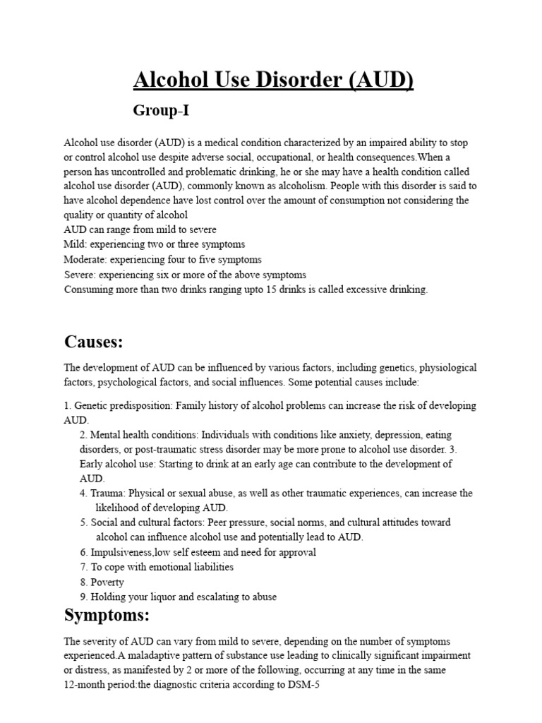 Alcohol Use Disorder | PDF | Alcoholism | Substance Abuse