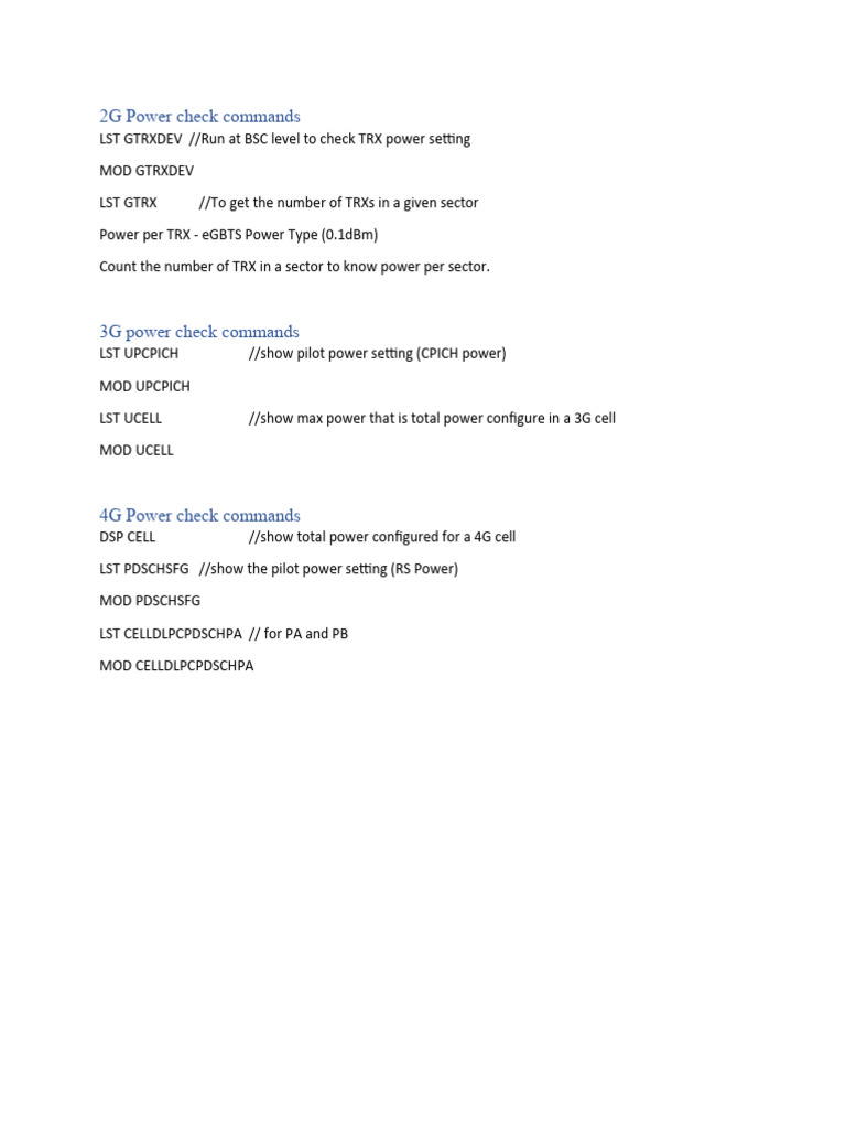 2G Power Check Commands | PDF